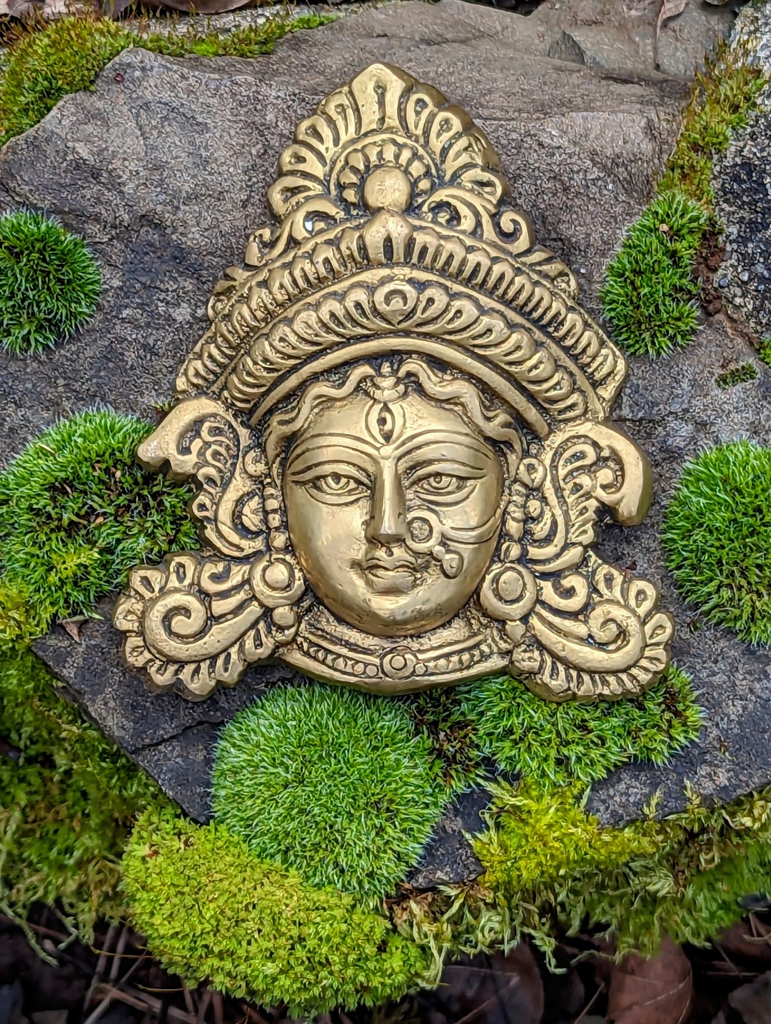 Large Brass Hindu Durga Maa Kali Devi Wall Hanging Vintage Religious ...