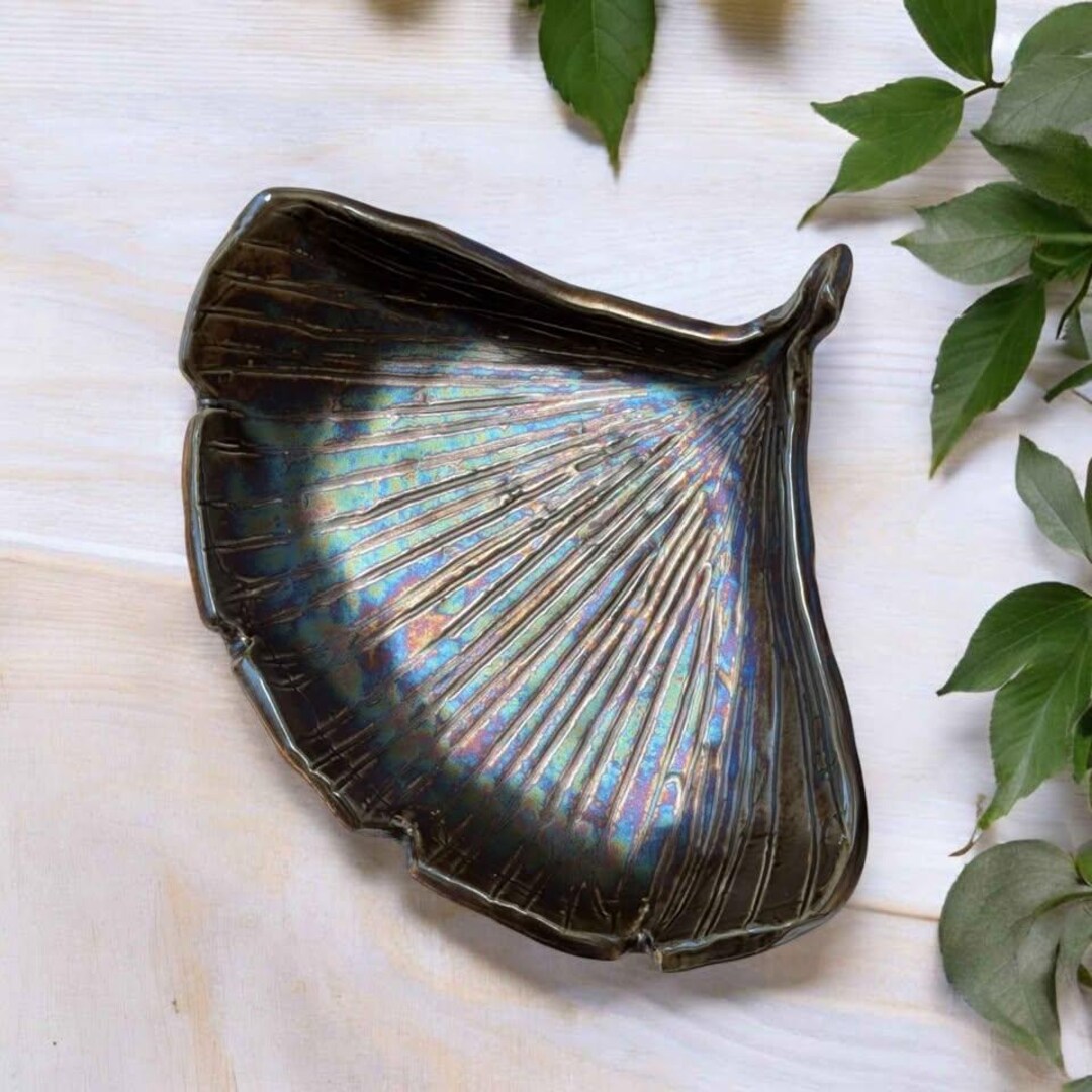 Gorgeous Handmade Iridescent Pottery Gingko Leaf Trinket Dish or ...