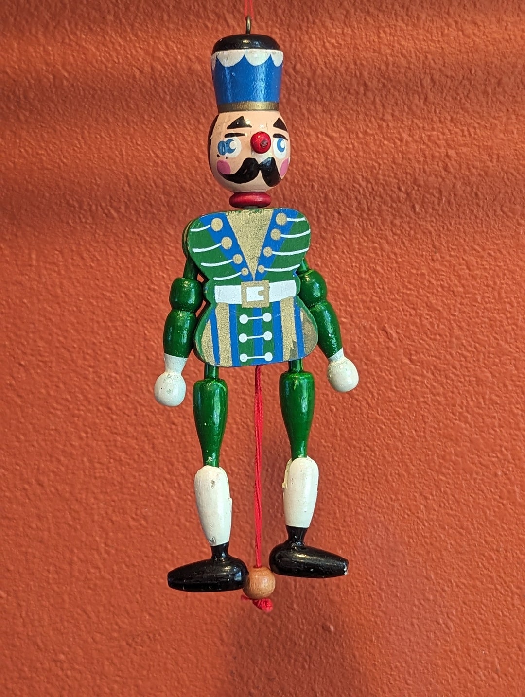 Jumping Jack Soldier Ornament Jointed Legs Green Uniform String Pull ...