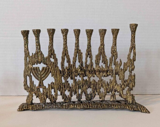 Vintage Menorah Mid Century Brutalist Brass Hanukkah Wainberg Slag ...