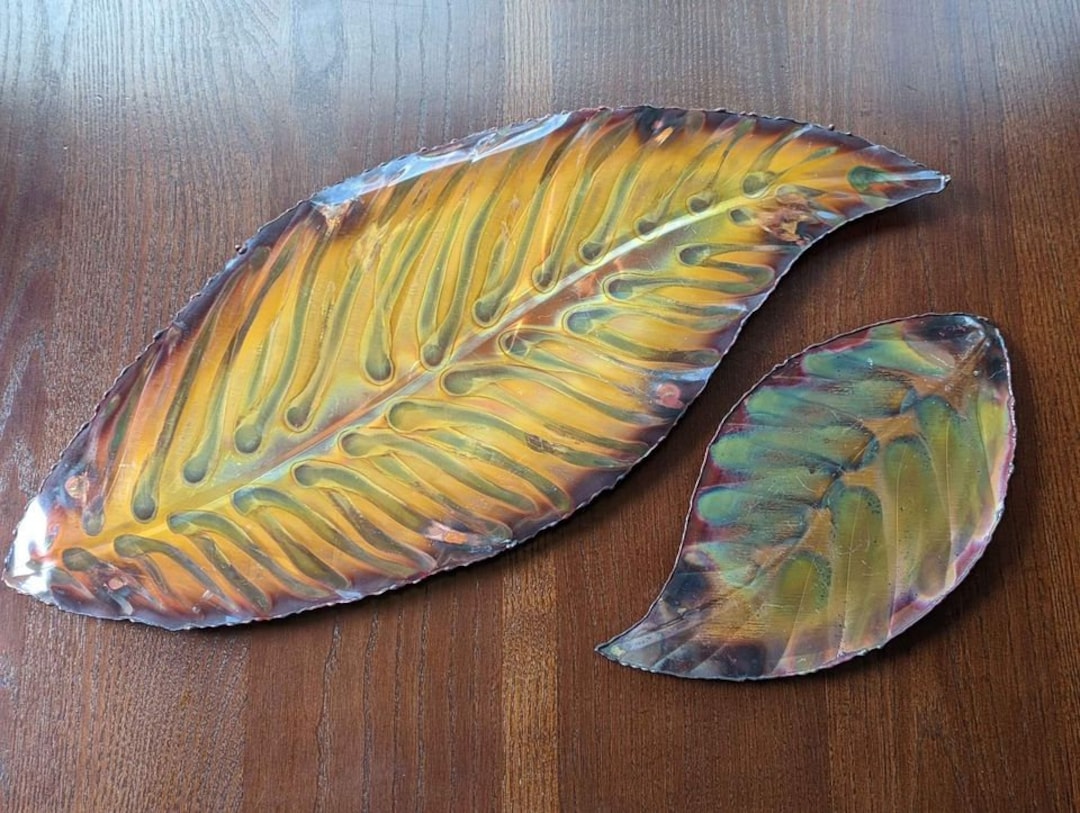 Pair of Two Amazing Solid Copper Leaves Art Wall Décor Small and Large the Copper Lady Bisbee AZ ...