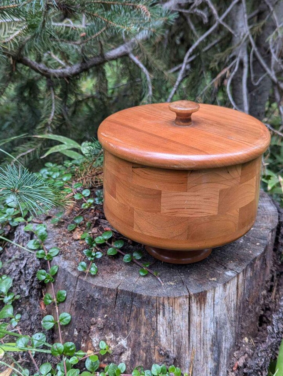 Vintage Hand Turned Cherry Wood Lidded Canister Trinket Box - Etsy