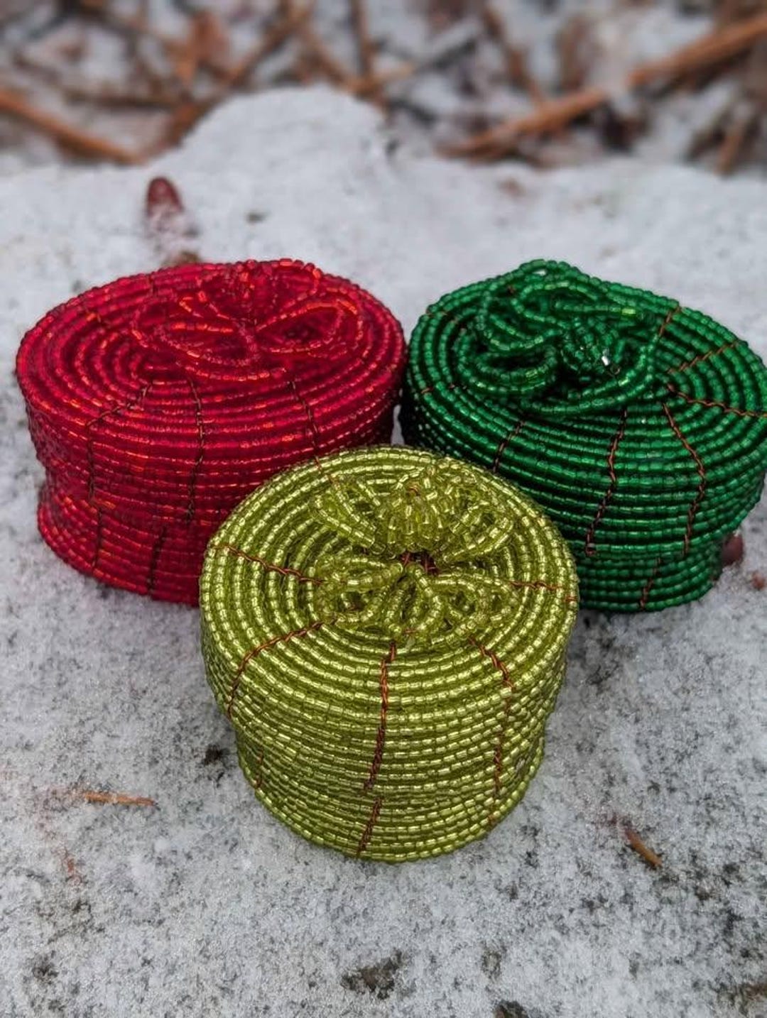 Lot of 3 Miniature Woven Glass Seed Bead Trinket Boxes - Etsy