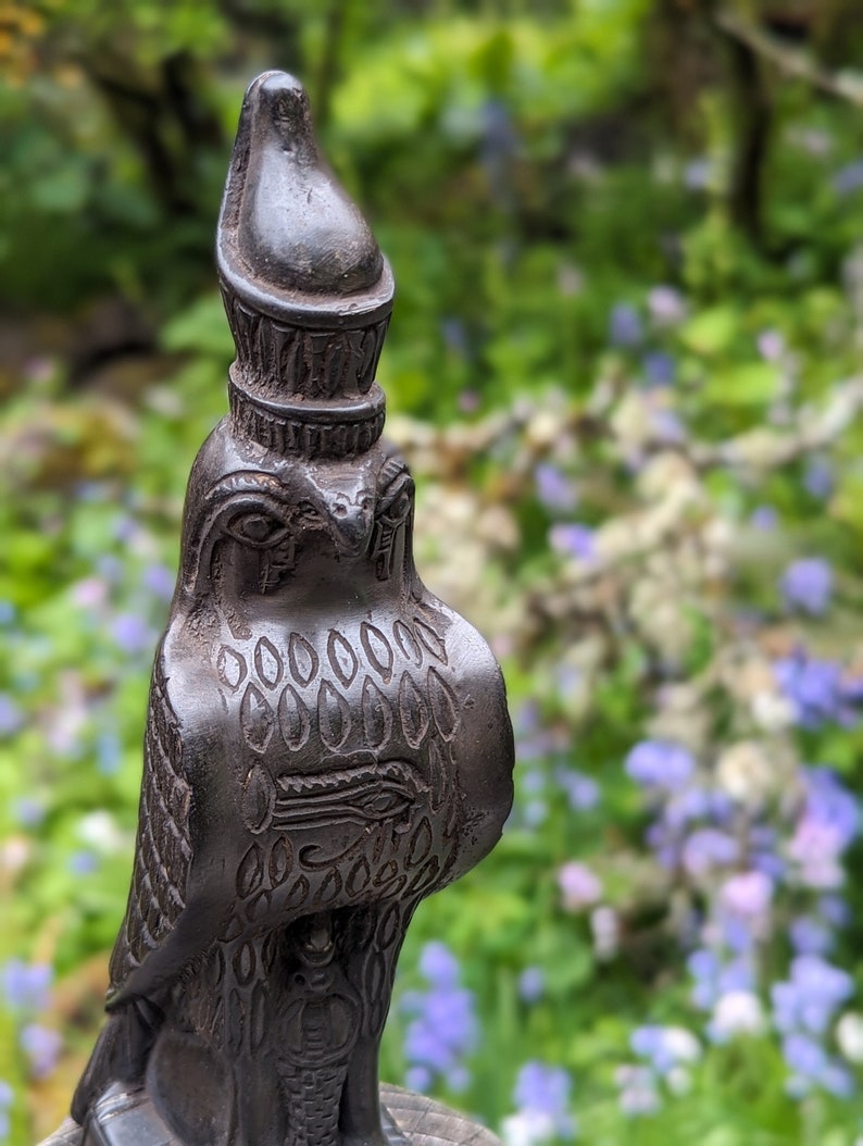 Vintage Carved Stone Statue Horus Crowned Falcon Protector Made in ...