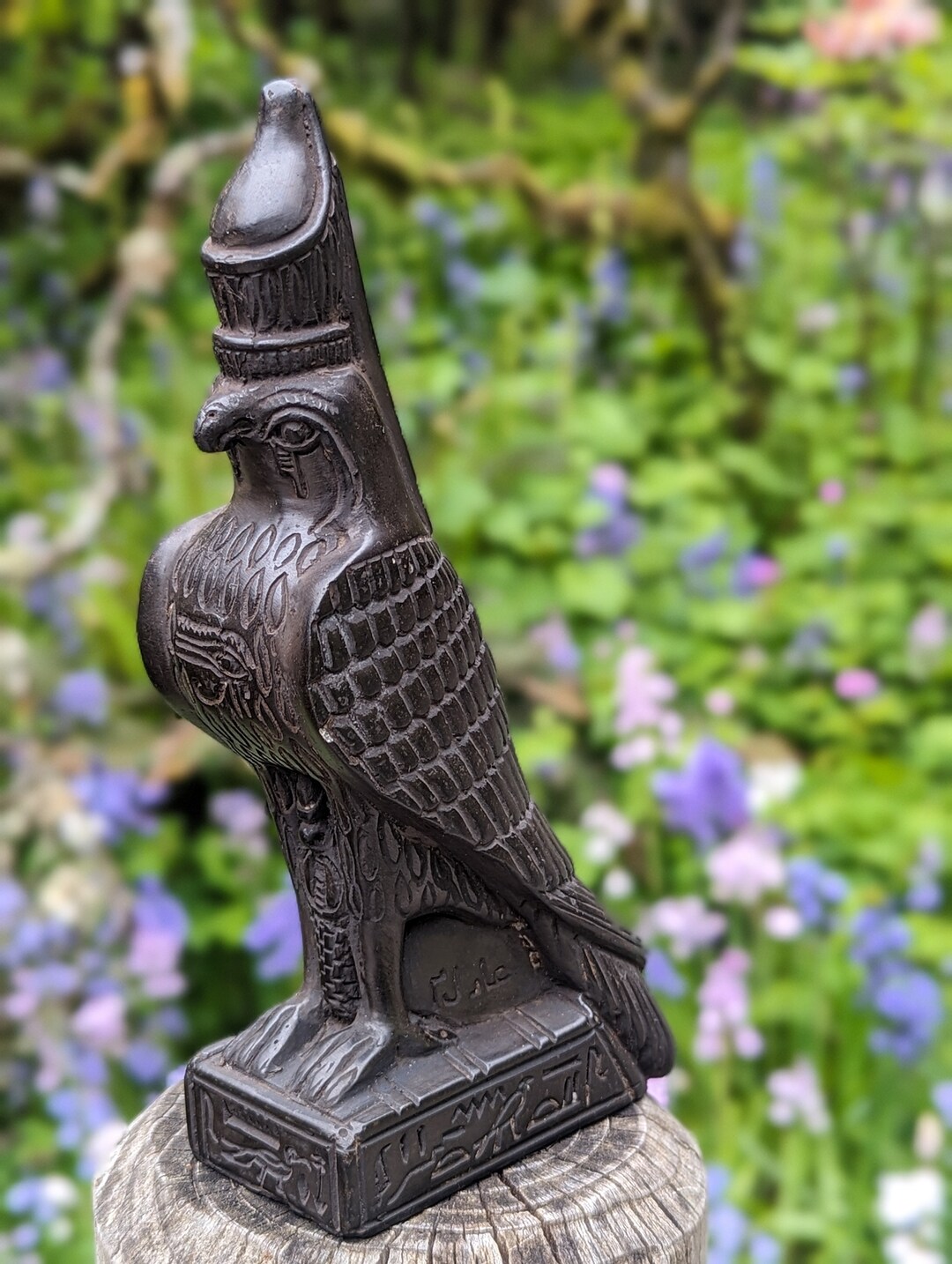 Vintage Carved Stone Statue Horus Crowned Falcon Protector Made in ...