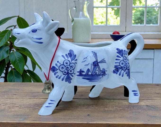 Vintage Hand Painted Blue and White Delft Ware Cow Creamer Pitcher ...