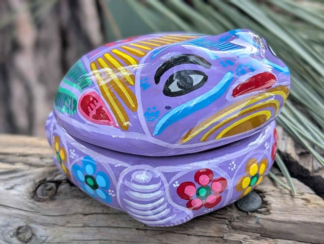 Vintage Hand Painted Talavera Mexican Pottery Frog Lidded Trinket Box ...