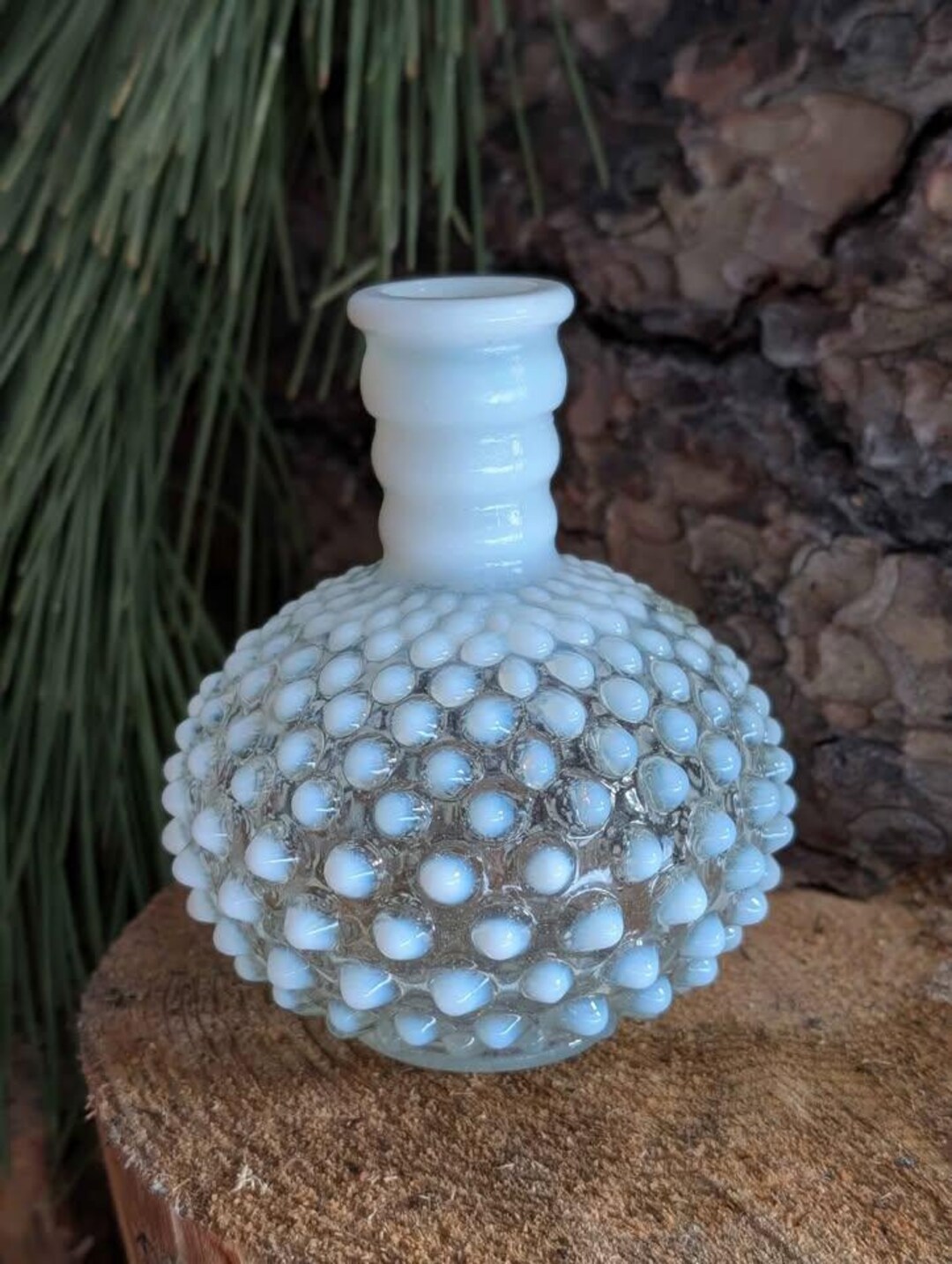 Vintage Fenton Hobnail Moonstone Opalescent White Clear Glass Bud Vase ...