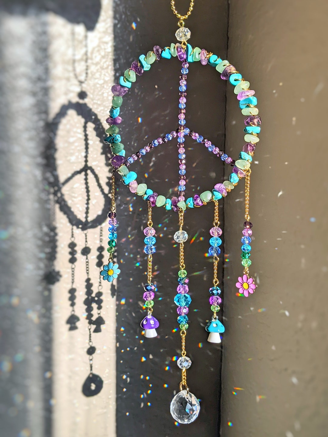 Peace Sign Suncatcher Hippie Stuff Amethyst Home Decor Boho Accessories ...