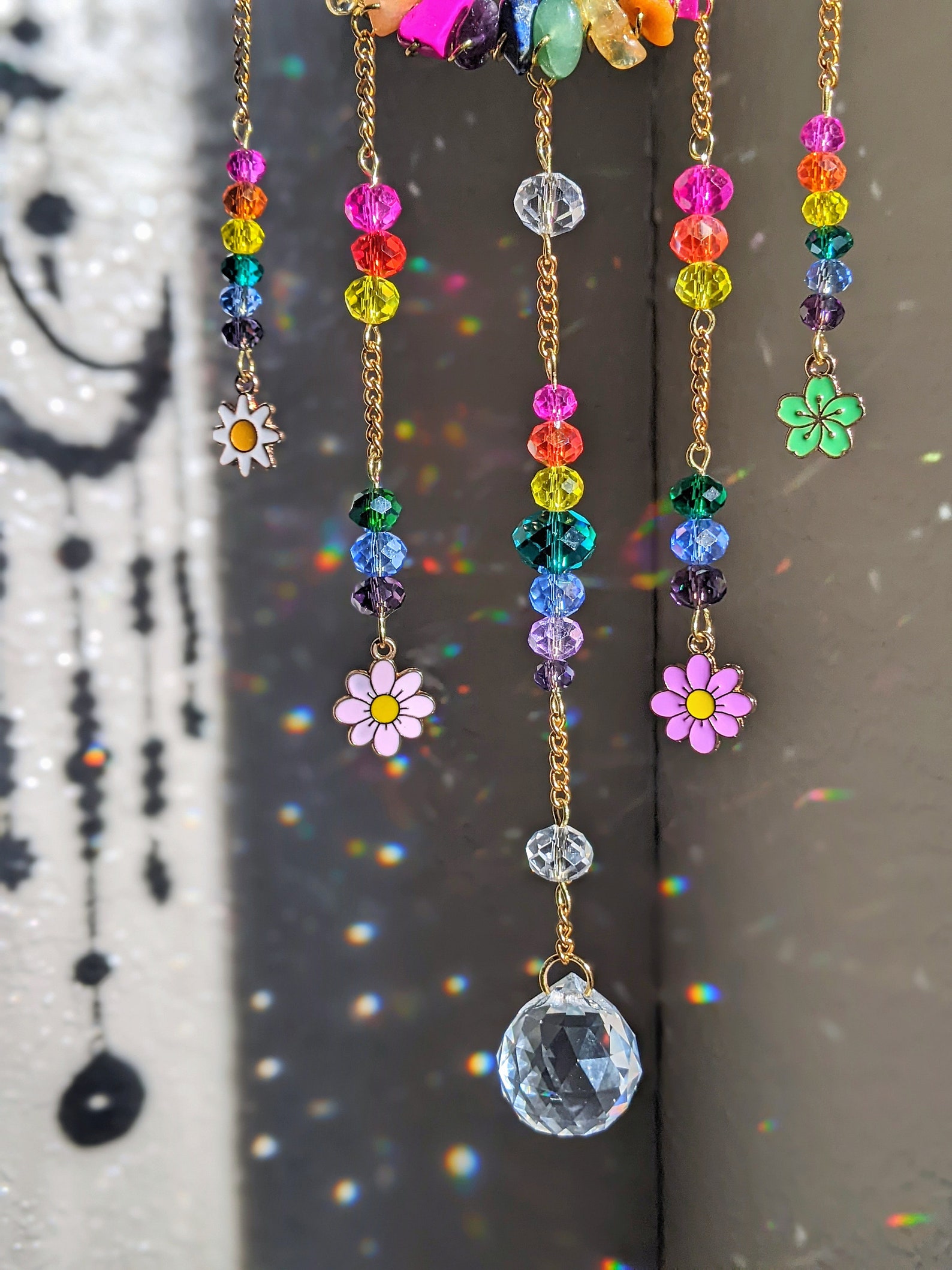 Hippie Suncatcher 70s Flower Sun Catcher Rainbow Moon Suncatcher Flower ...
