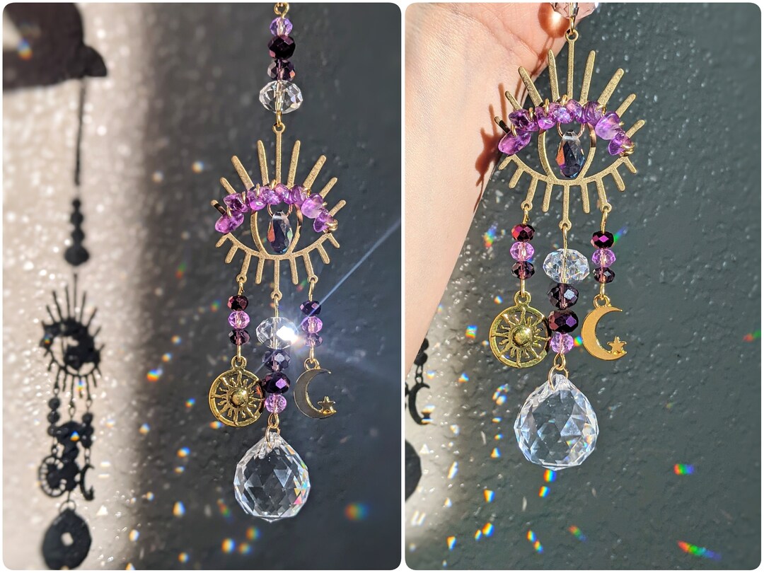 Amethyst Evil Eye Car Charm Moon Sun Catcher Purple Stone Car - Etsy