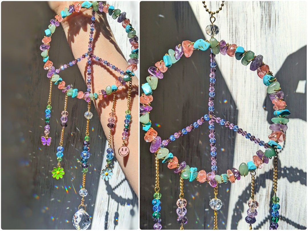 Peace Sign Suncatcher Hippie Stuff Amethyst Home Decor Boho Accessories ...