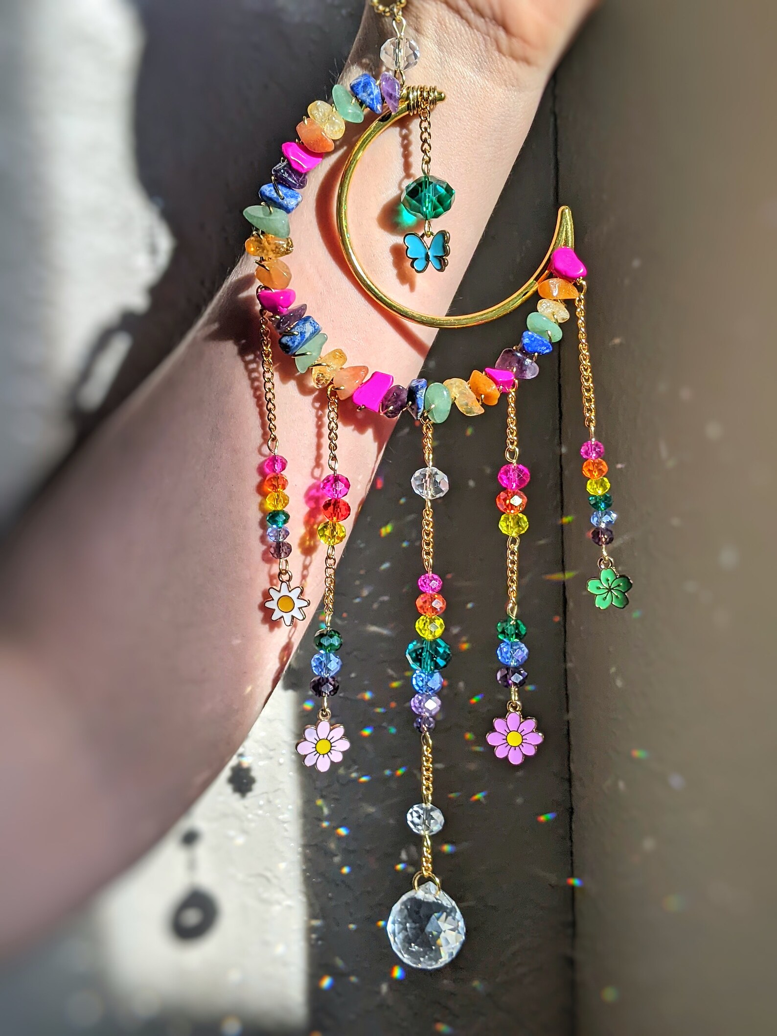 Hippie Suncatcher 70s Flower Sun Catcher Rainbow Moon Suncatcher Flower ...