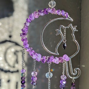 Cat Moon Amethyst Suncatcher Cat Home Decor Crescent Moon Suncatcher ...