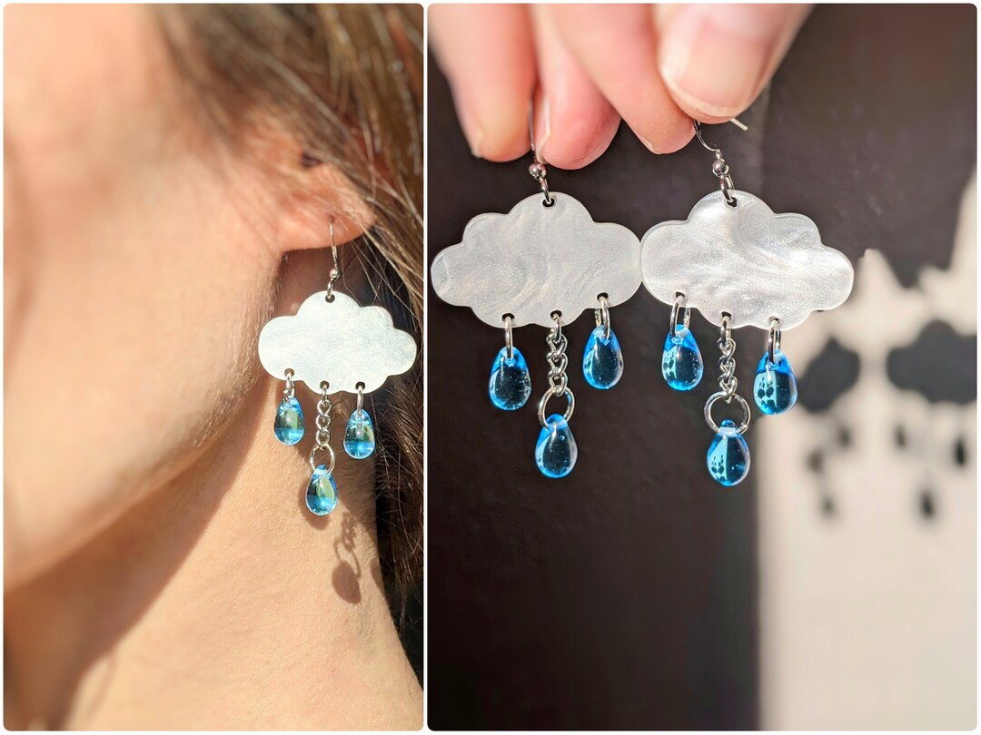 Rain Cloud Dangle Earrings Raindrop Jewelry Summer Earrings Boho ...