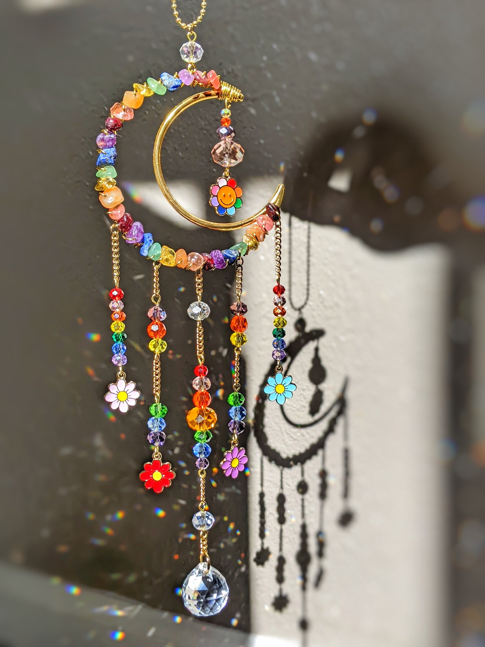 Hippie Suncatcher 70s Flower Sun Catcher Rainbow Moon Suncatcher Flower ...