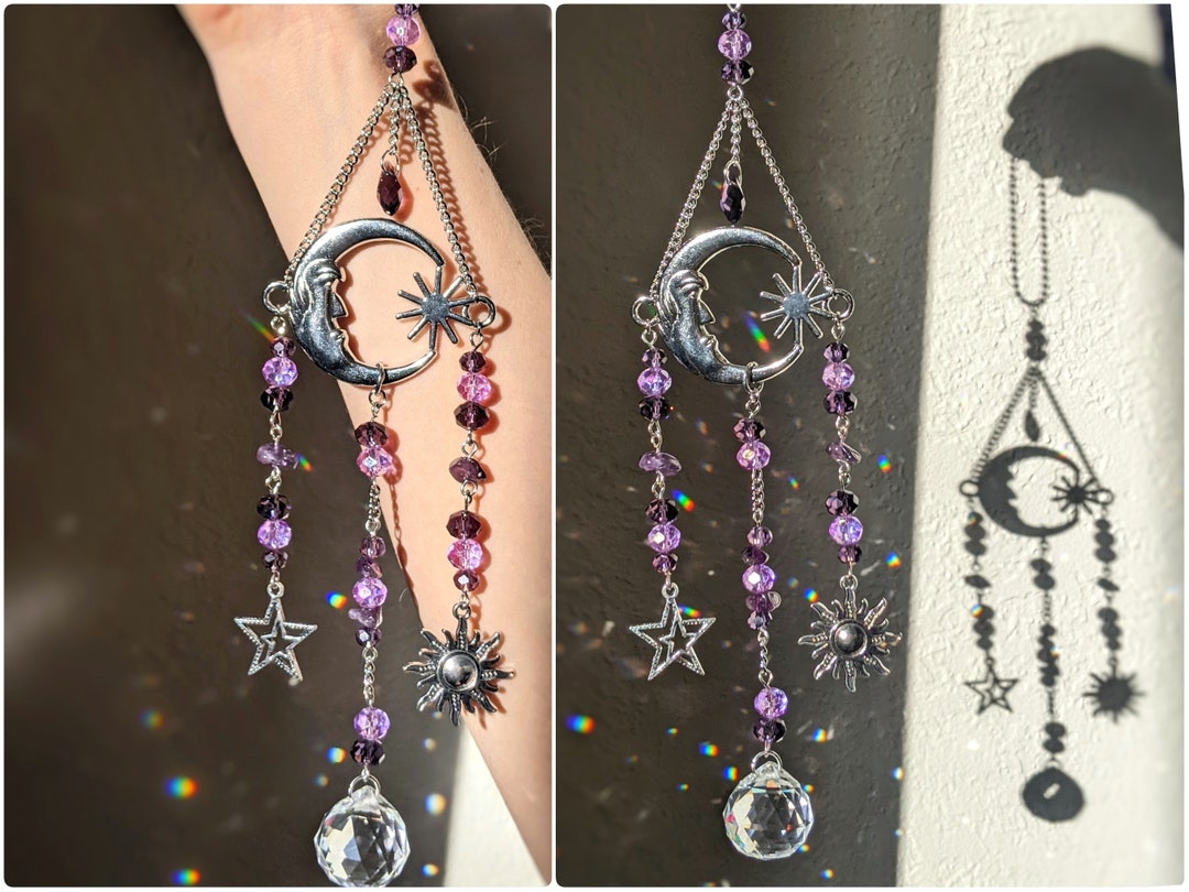 Amethyst Moon Goddess Suncatcher Car Decor Celestial Amethyst Crescent ...