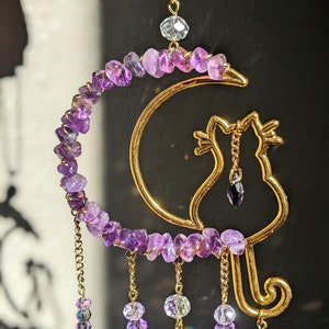 Cat Moon Amethyst Suncatcher Cat Home Decor Crescent Moon Suncatcher ...