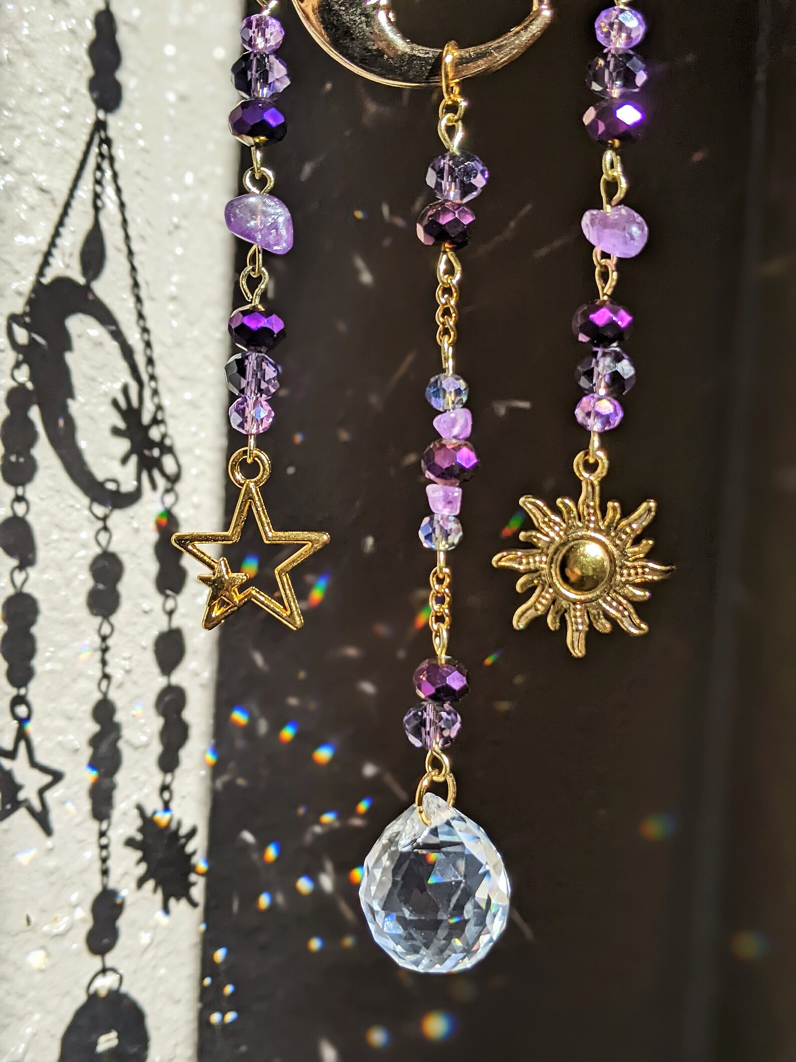 Amethyst Moon Goddess Suncatcher Car Decor Celestial Amethyst Crescent Moon Sun Catcher Amethyst ...