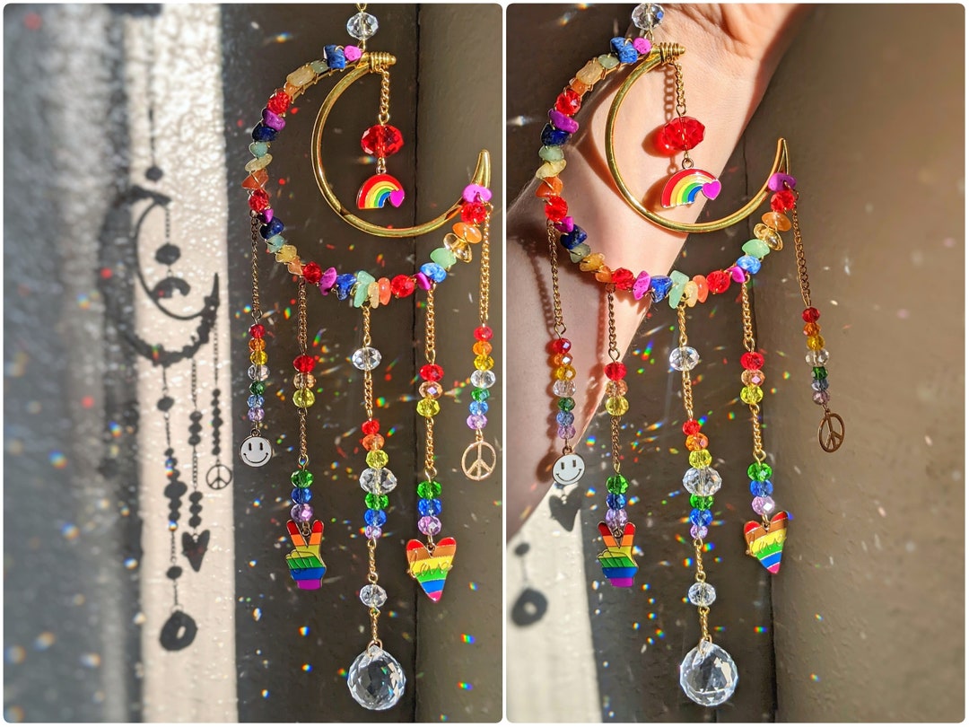 Hippie Suncatcher 70s Rainbow Pride Suncatcher Peace Sign Hippie Home ...