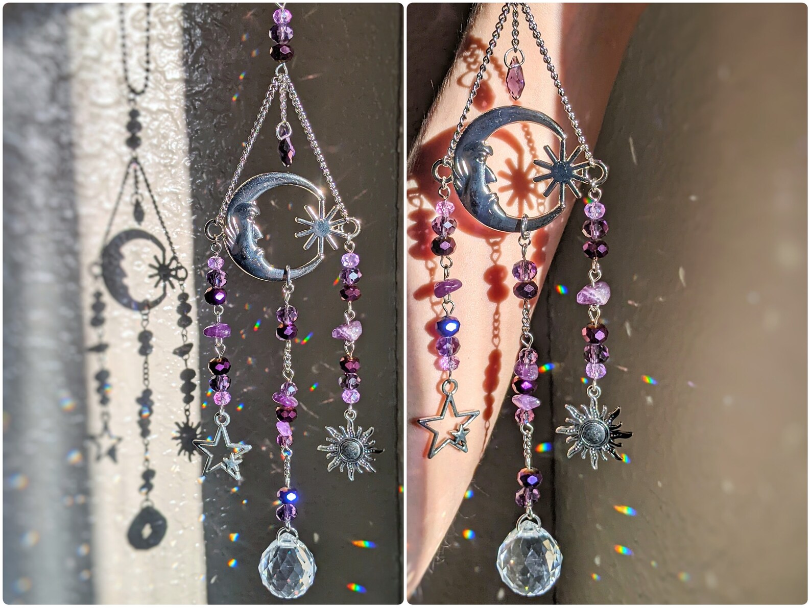 Amethyst Moon Goddess Suncatcher Car Decor Celestial Amethyst Crescent ...