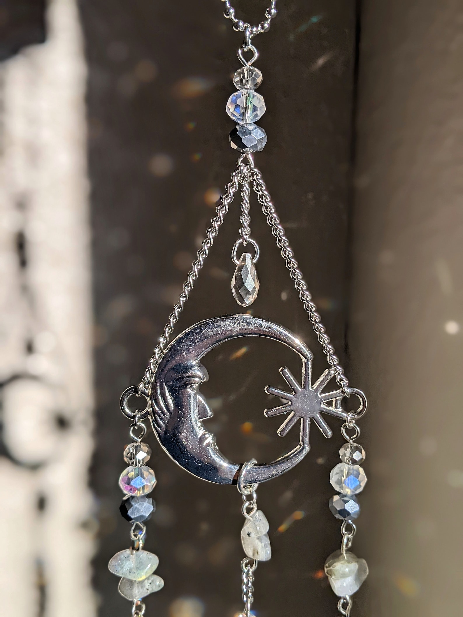 Moonstone Suncatcher Crescent Moon Goddess Car Decor Celestial Moon Sun ...