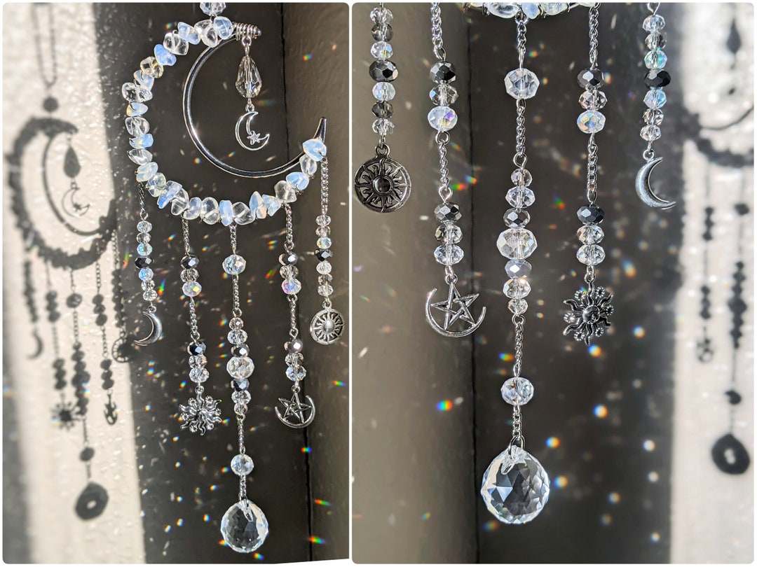 Crystal Moon Goddess Suncatcher Opal Moon Hanging Light Catcher ...
