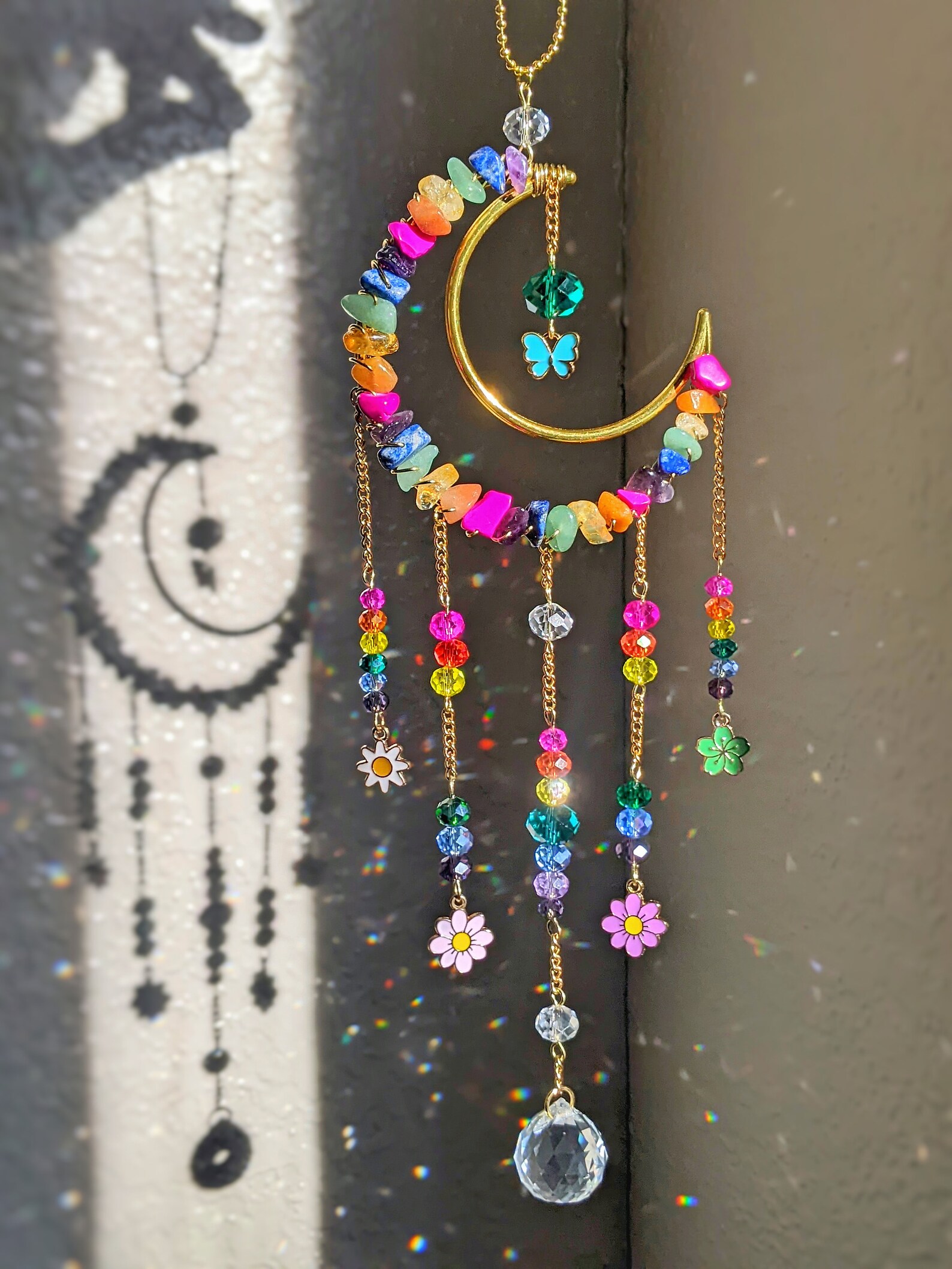 Hippie Suncatcher 70s Flower Sun Catcher Rainbow Moon Suncatcher Flower ...