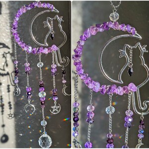 Cat Moon Amethyst Suncatcher Cat Home Decor Crescent Moon Suncatcher ...