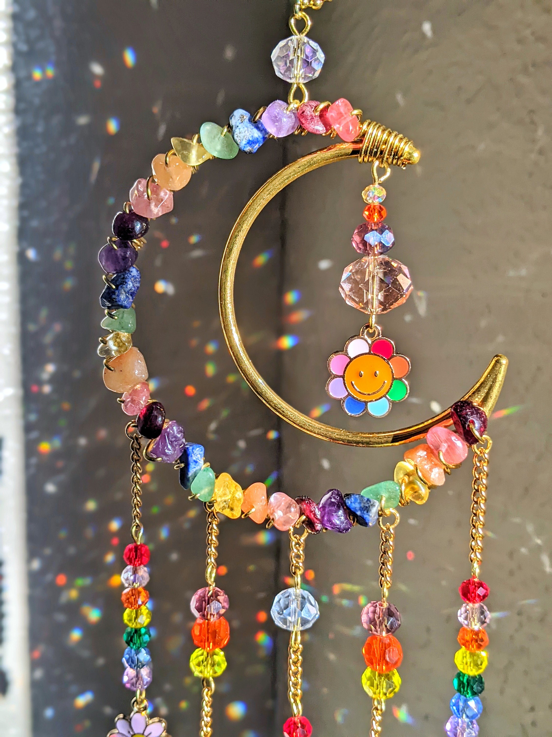 Hippie Suncatcher 70s Flower Sun Catcher Rainbow Moon Suncatcher Flower ...