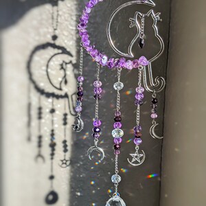 Cat Moon Amethyst Suncatcher Cat Home Decor Crescent Moon Suncatcher ...