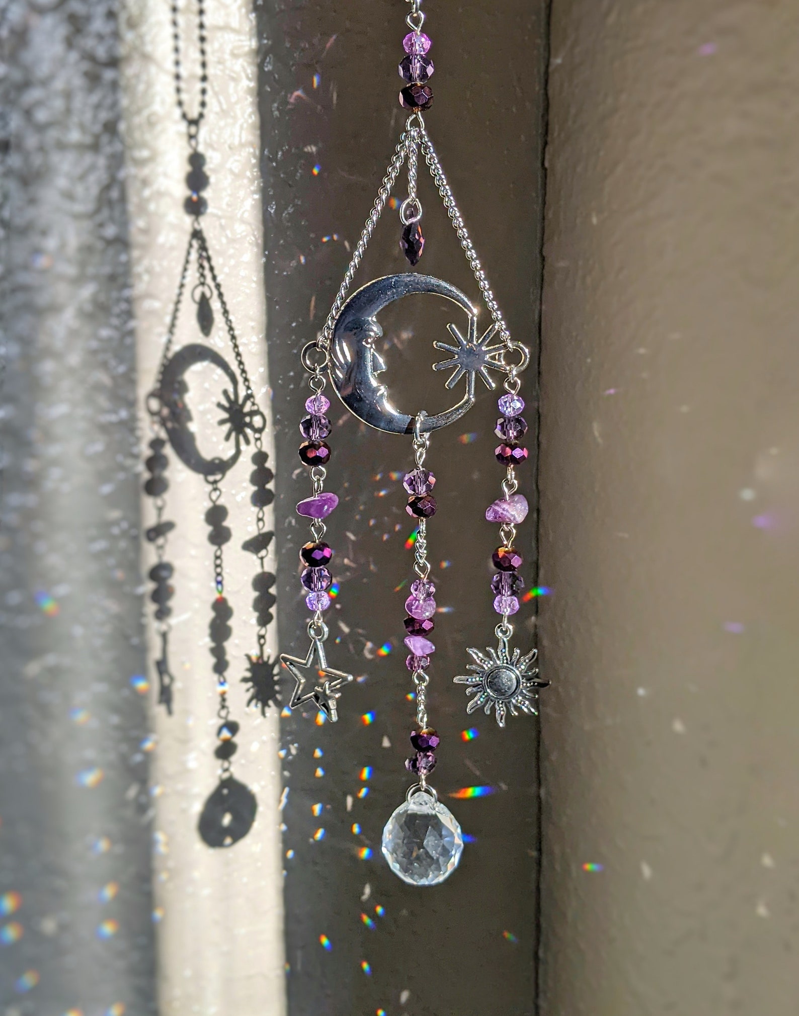 Amethyst Moon Goddess Suncatcher Car Decor Celestial Amethyst Crescent ...
