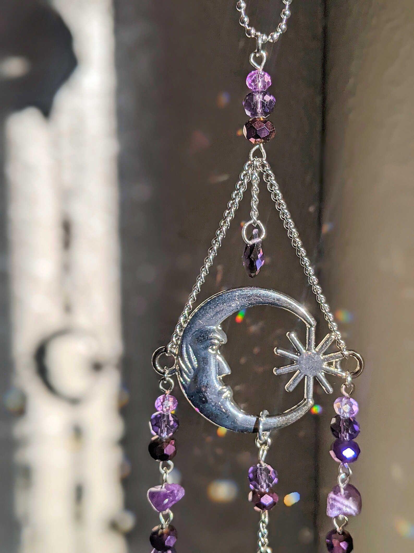 Amethyst Moon Goddess Suncatcher Car Decor Celestial Amethyst Crescent ...