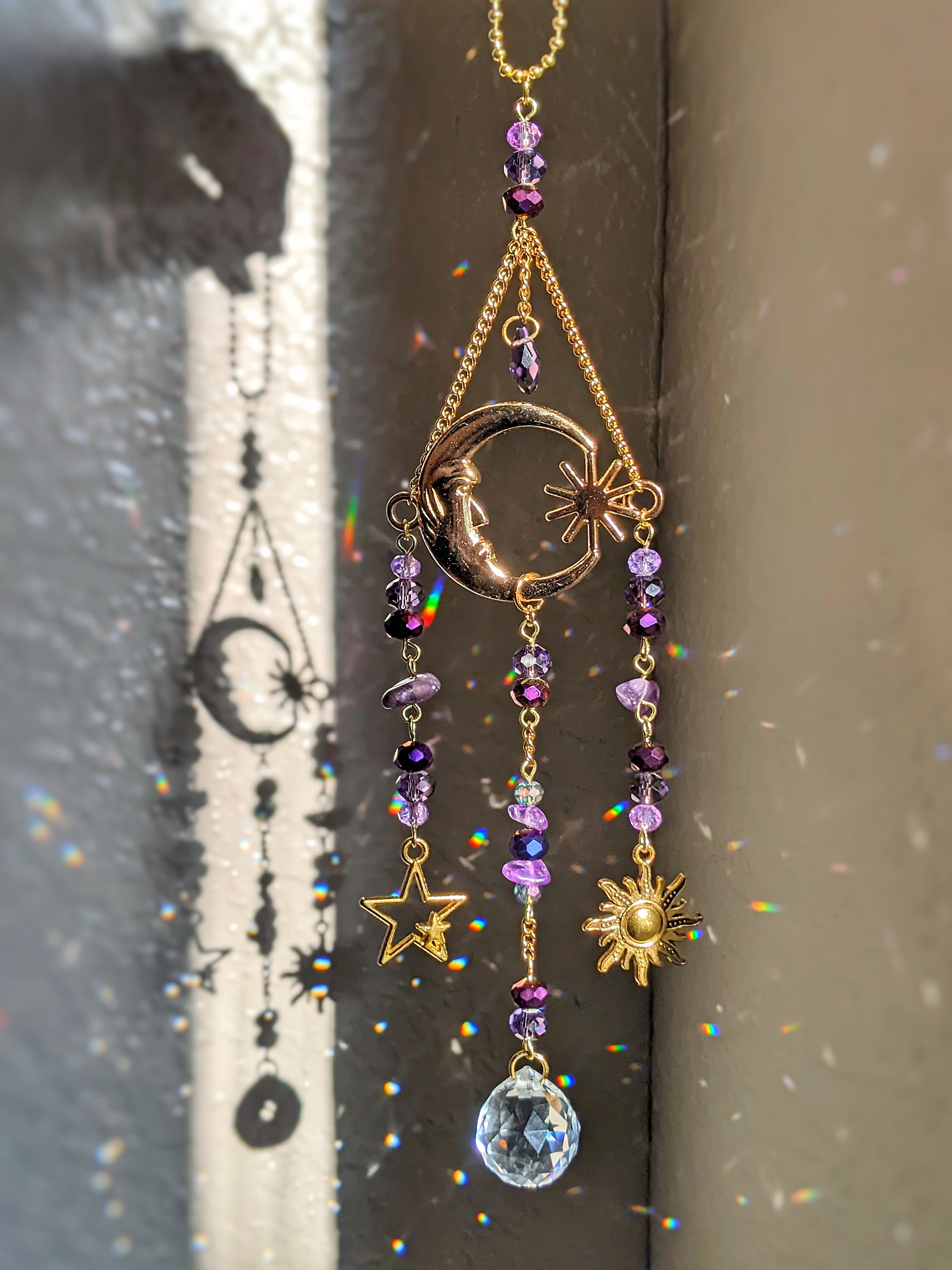 Amethyst Moon Goddess Suncatcher Car Decor Celestial Amethyst Crescent ...