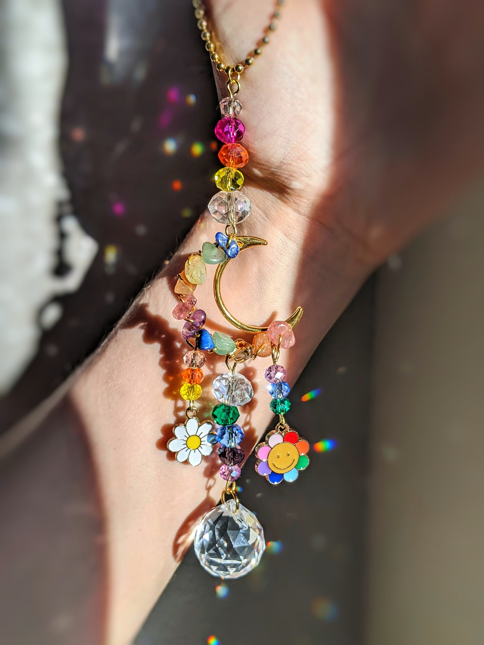 Hippie Suncatcher 70s Flower Sun Catcher Rainbow Moon Suncatcher Flower ...