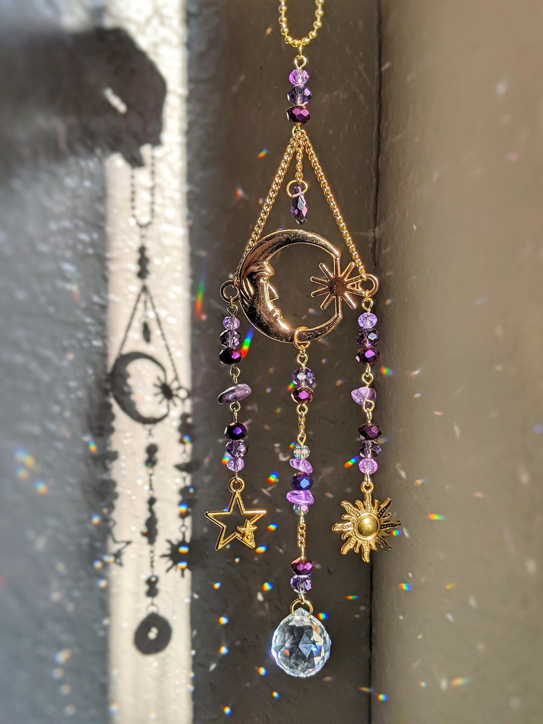 Amethyst Moon Goddess Suncatcher Car Decor Celestial Amethyst Crescent ...