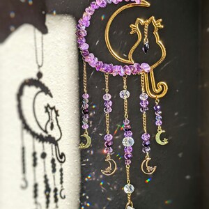 Cat Moon Amethyst Suncatcher Cat Home Decor Crescent Moon Suncatcher ...