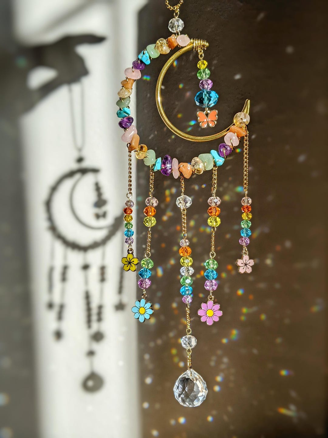 Hippie Suncatcher 70s Flower Sun Catcher Rainbow Moon Suncatcher Flower ...