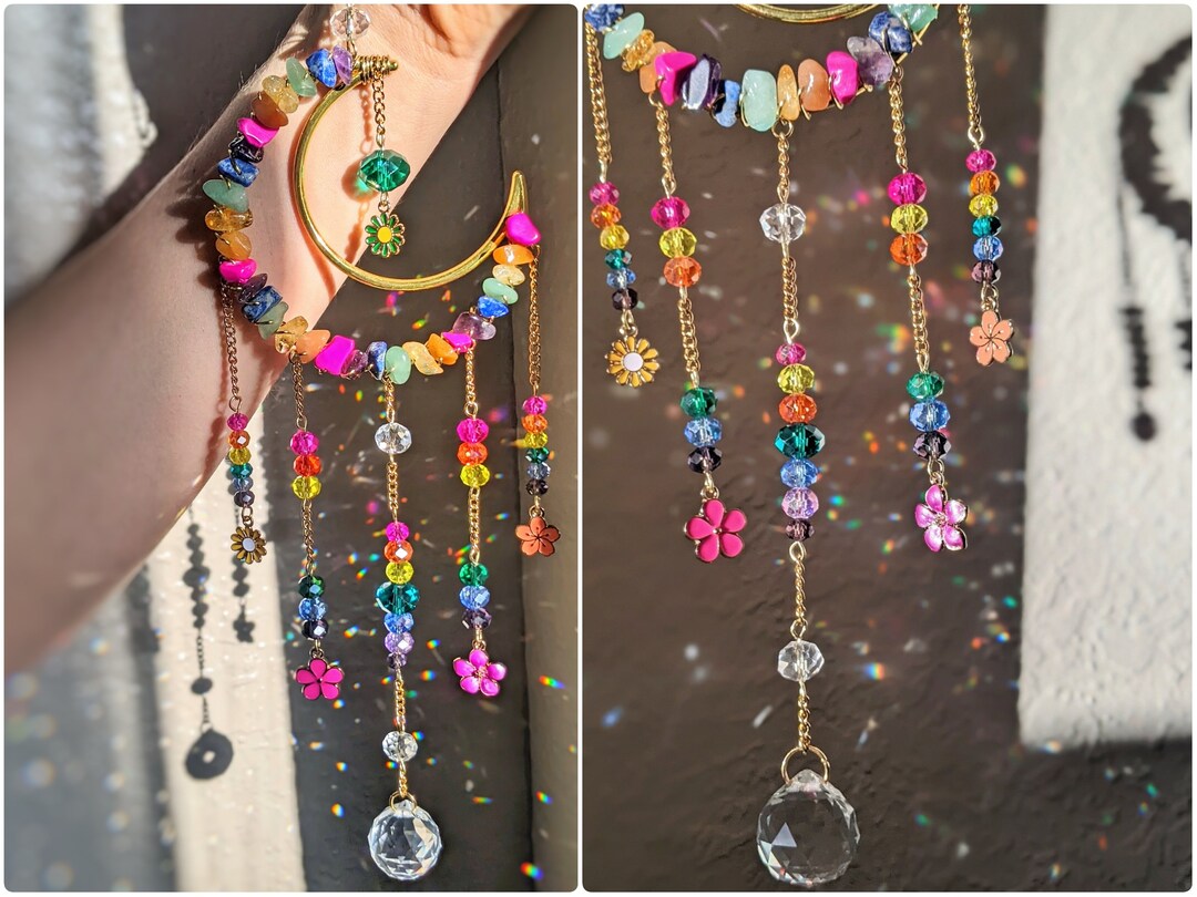 Hippie Suncatcher 70s Flower Sun Catcher Rainbow Moon Suncatcher Flower ...