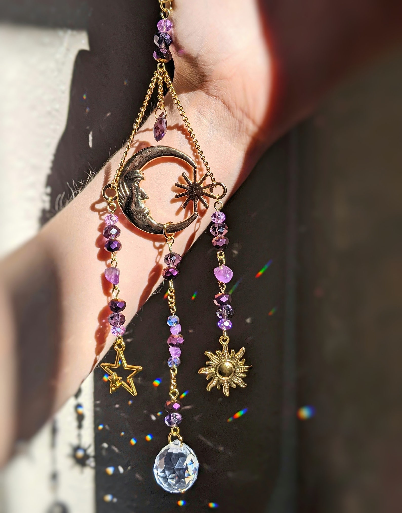 Amethyst Moon Goddess Suncatcher Car Decor Celestial Amethyst Crescent ...