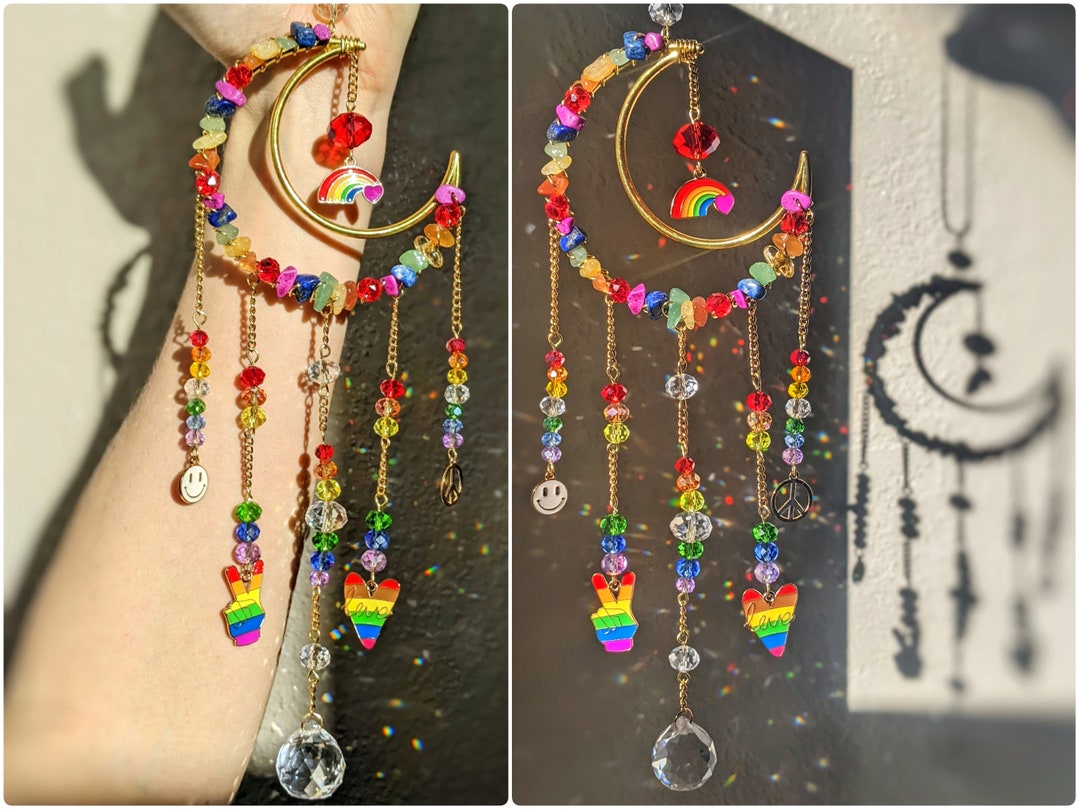 Hippie Suncatcher 70s Rainbow Pride Suncatcher Peace Sign Hippie Home ...