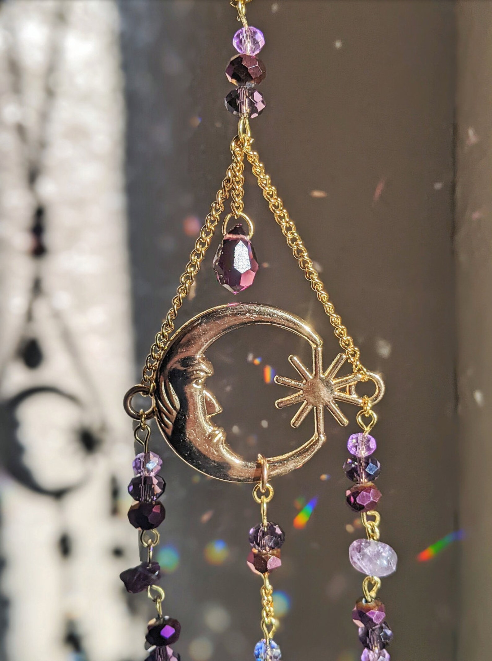 Amethyst Moon Goddess Suncatcher Car Decor Celestial Amethyst Crescent ...