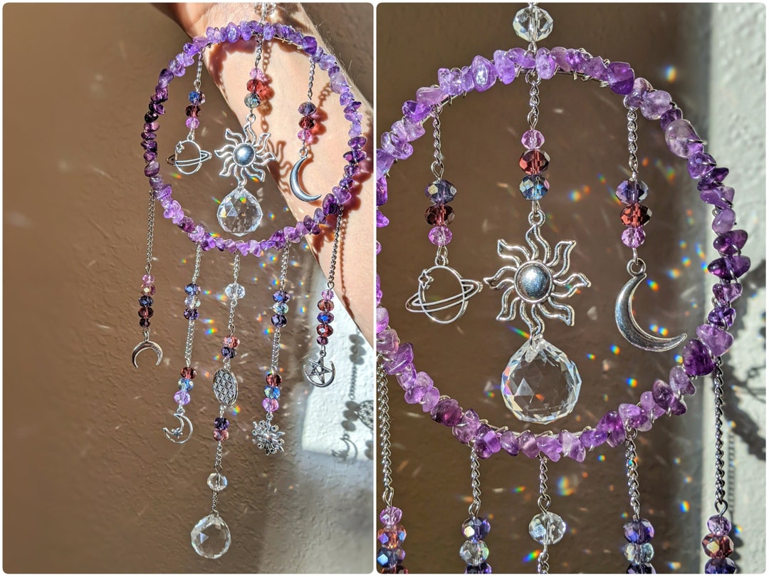 Amethyst Moon Goddess Suncatcher Amethyst Moon Phase Amethyst Crescent ...