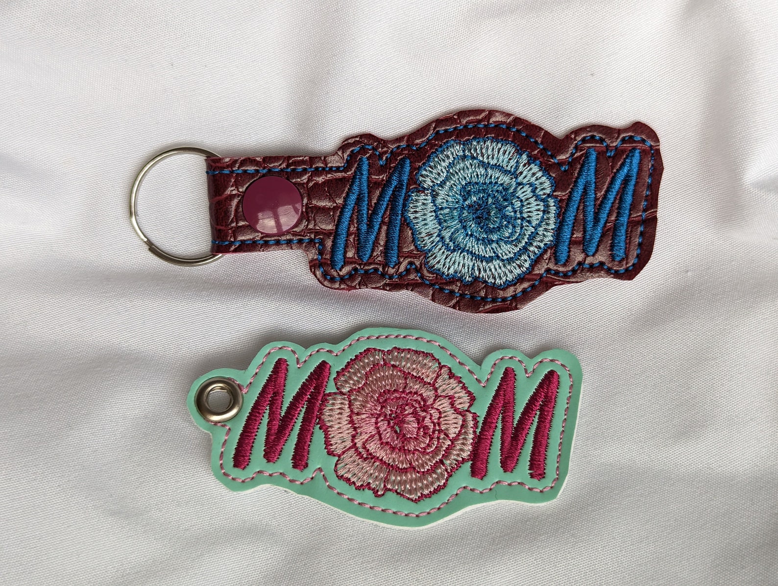 Carnation Flower Mom Keychain and Snap Tab Machine Embroidery in the Hoop Instant DIGITAL ...