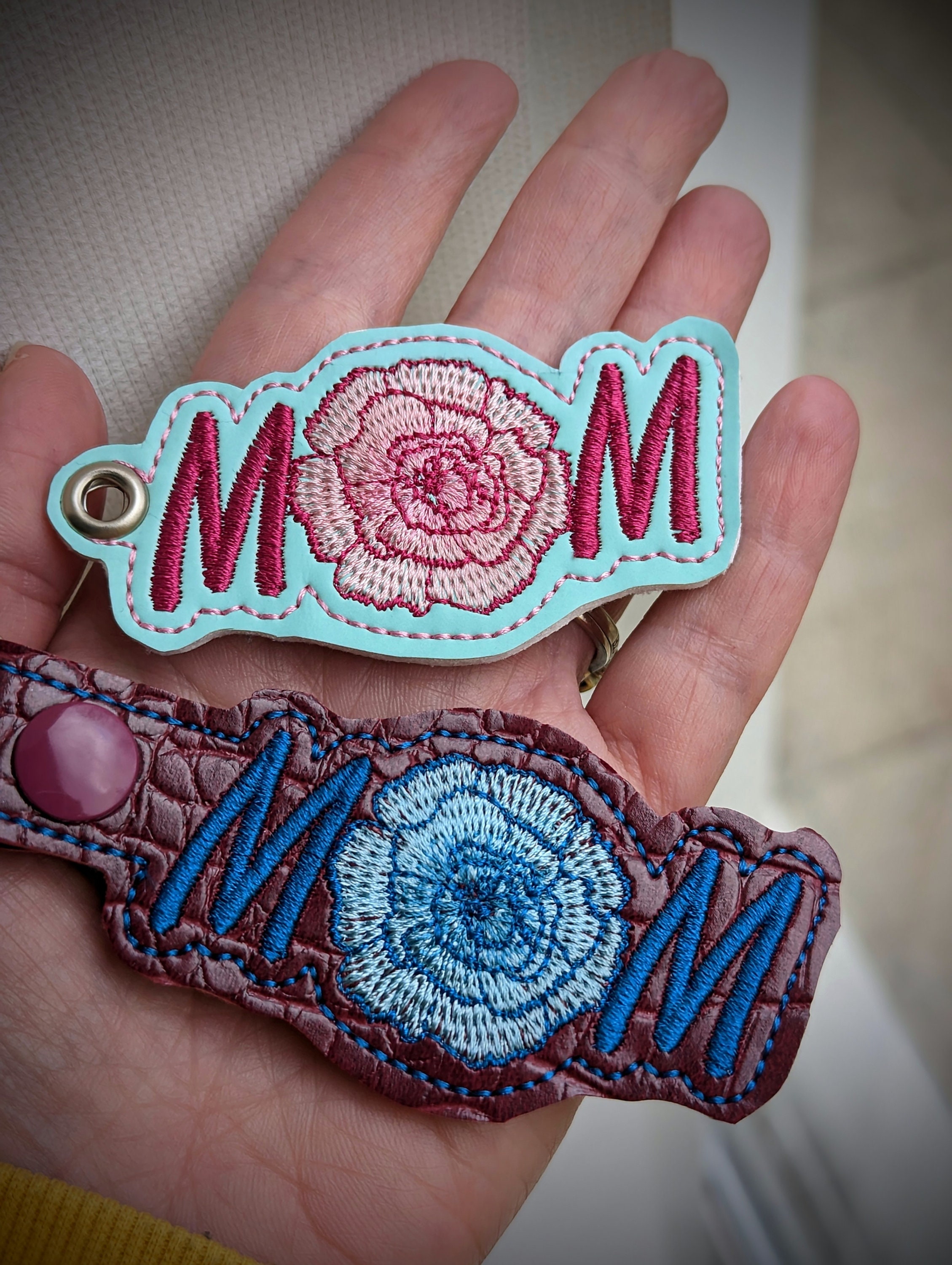 Carnation Flower Mom Keychain and Snap Tab Machine Embroidery in the Hoop Instant DIGITAL ...