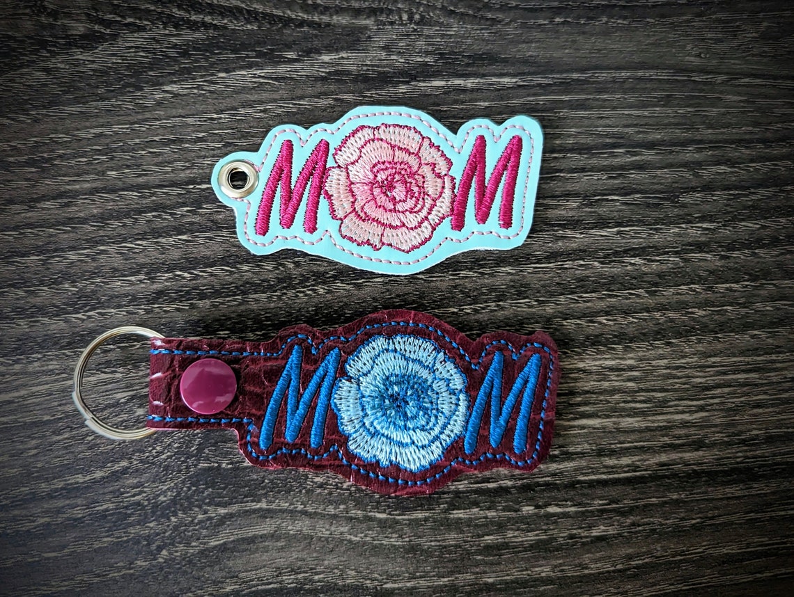 Carnation Flower Mom Keychain and Snap Tab Machine Embroidery in the Hoop Instant DIGITAL ...