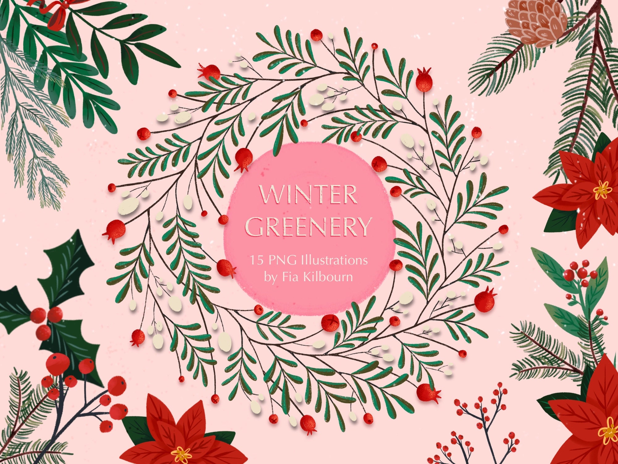 Winter Greenery Christmas Clipart Bundle-instant Download PNG Graphics ...
