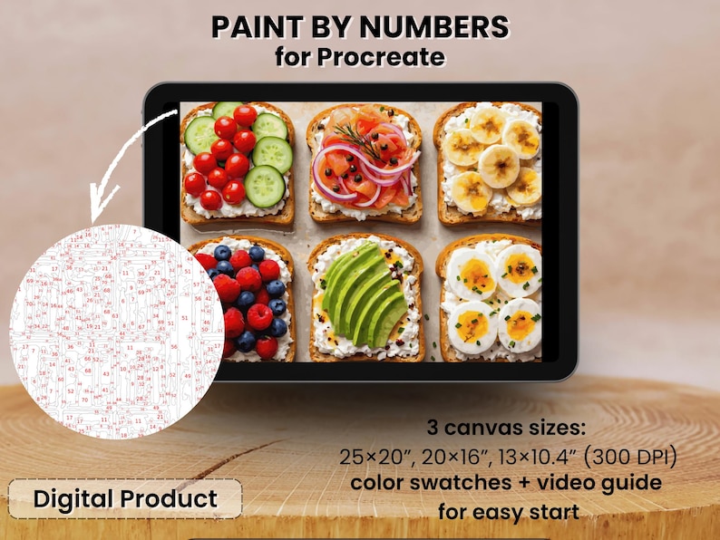 Colorful Toast Paint by Number for Procreate – Food Flat Lay Digital ...