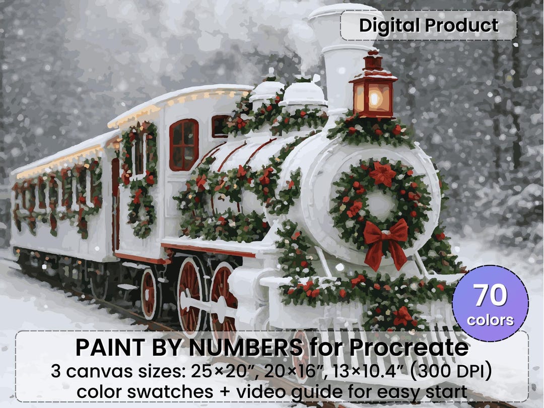Christmas Train in Snow | Procreate Paint by Number | Procreate Color ...