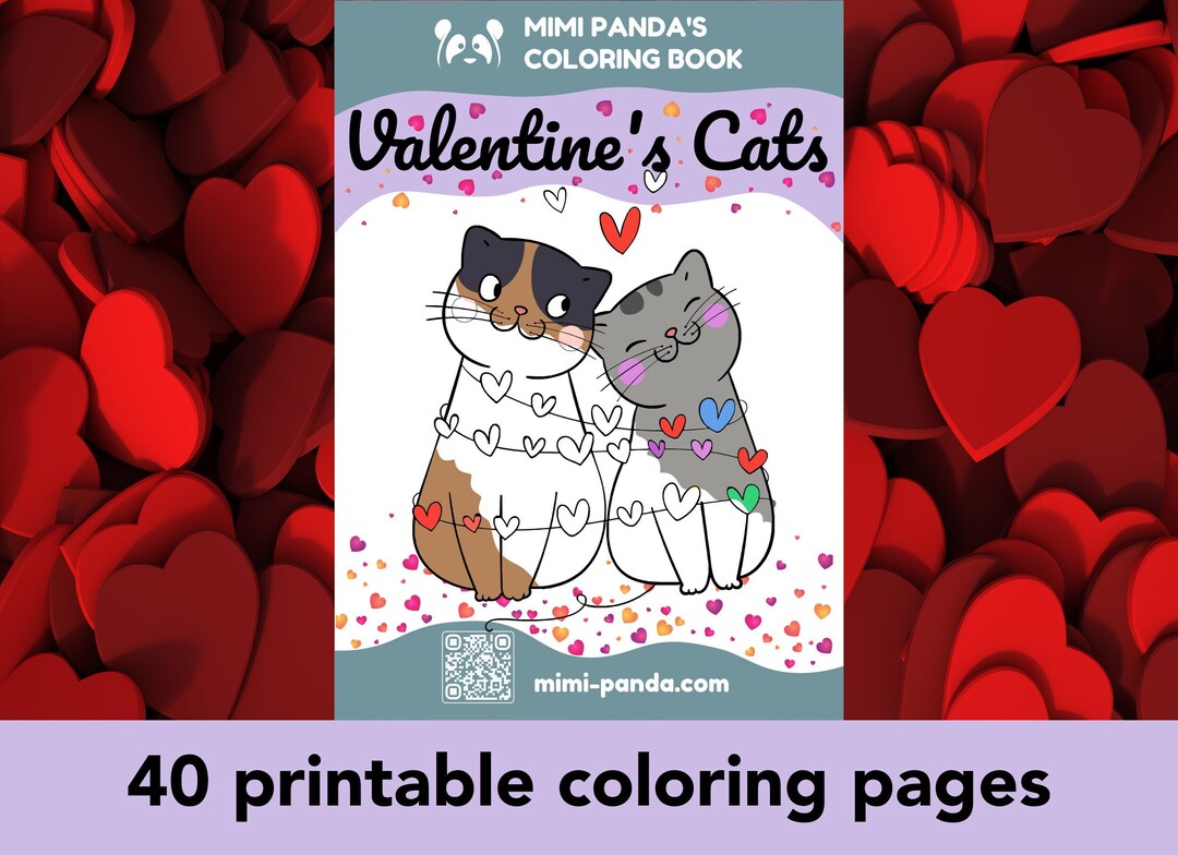 Printable Valentine's Day Coloring Book: Valentine's Cats Coloring ...